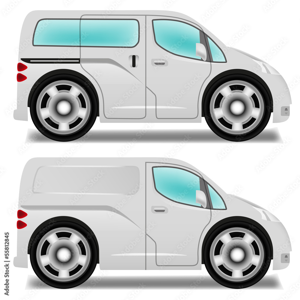 Cartoon minibus and delivery van with big wheels Stock Vector | Adobe Stock