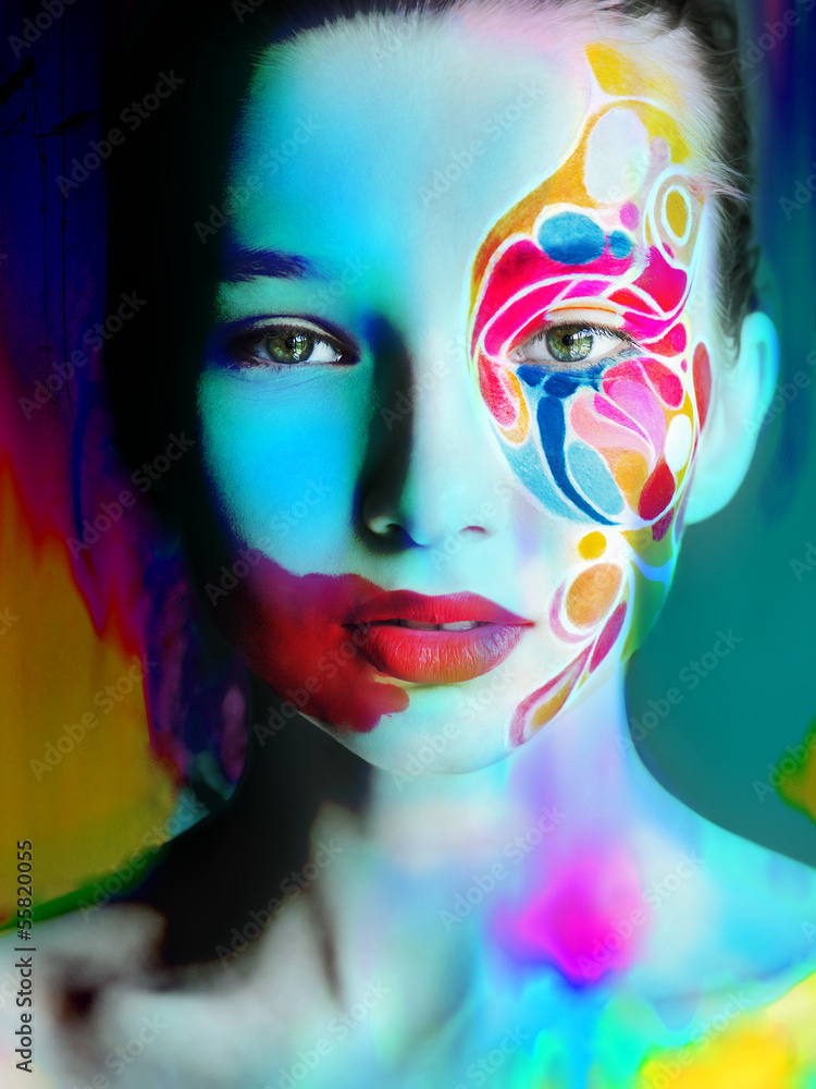 color face art woman face extra bright Stock Photo | Adobe Stock