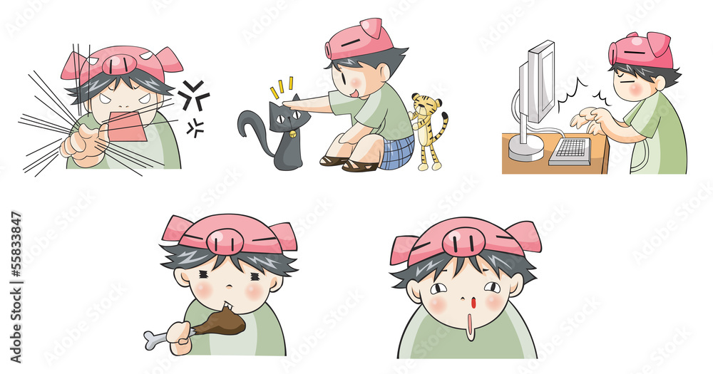 Piggy boy cartoon icon in various action set 6 Stock Vector | Adobe Stock
