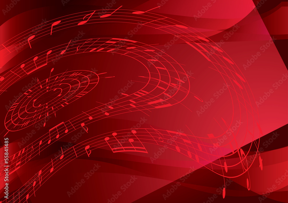 bright red background with music notes - vector Stock Vector | Adobe Stock