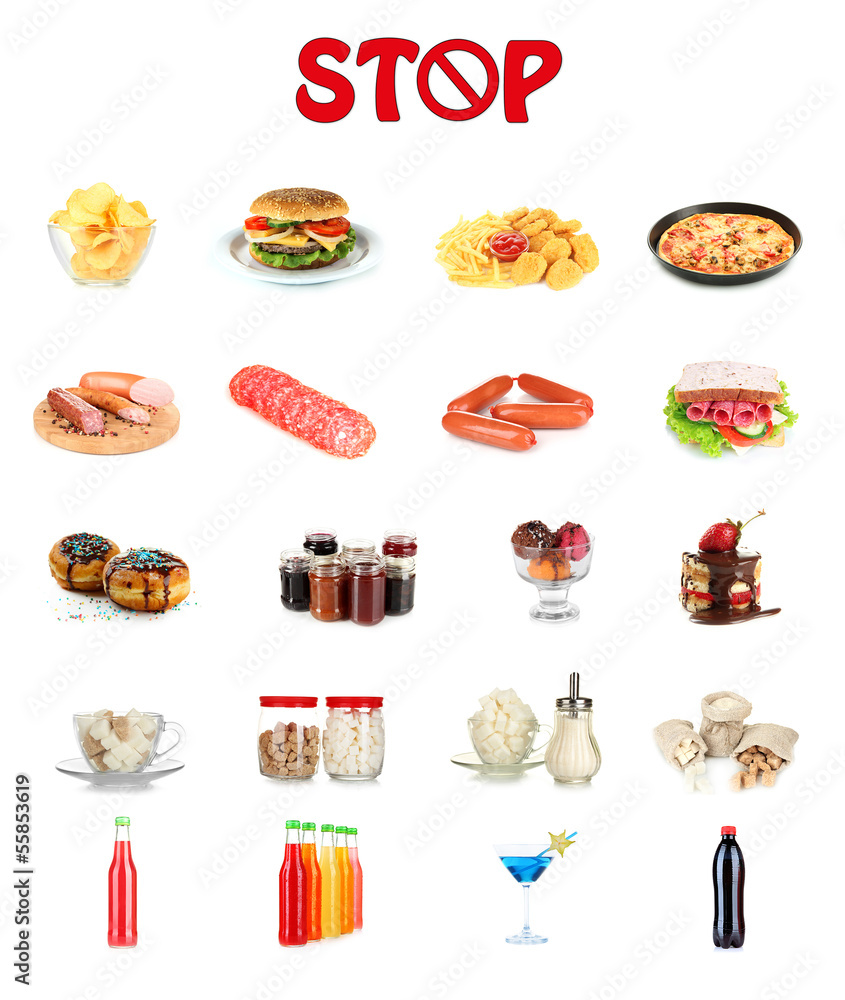 Collage of different unhealthy food Stock Photo | Adobe Stock