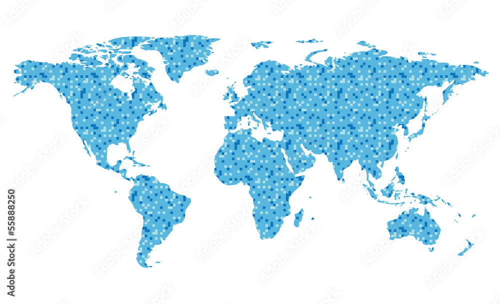vector map of the world with blue squares Stock Vector | Adobe Stock
