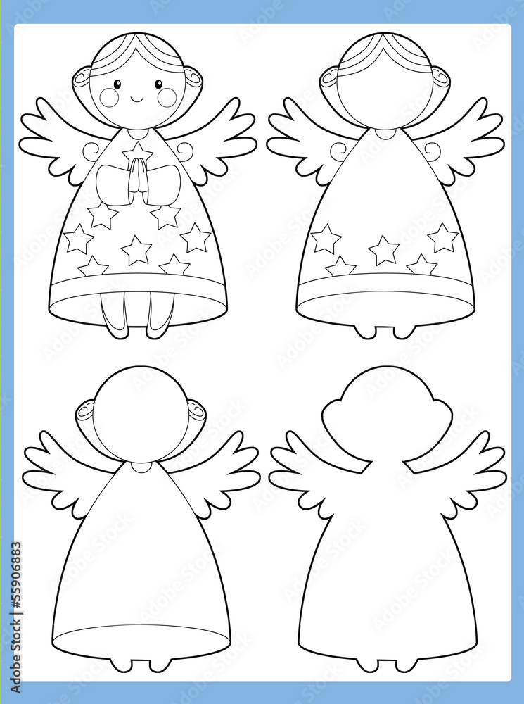 Cartoon happy scene - learning how to draw an angel - illustration for ...