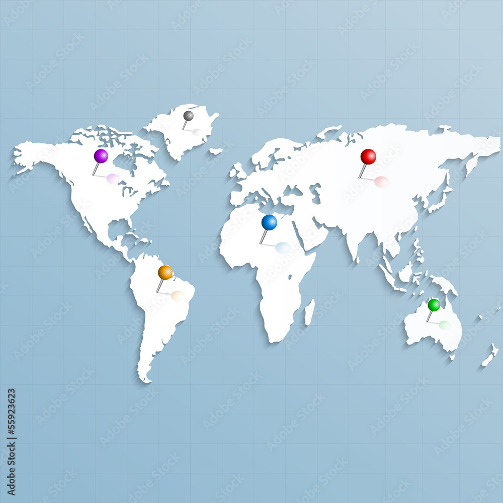 Paper strategic map of the world with colorful pins Stock Vector ...