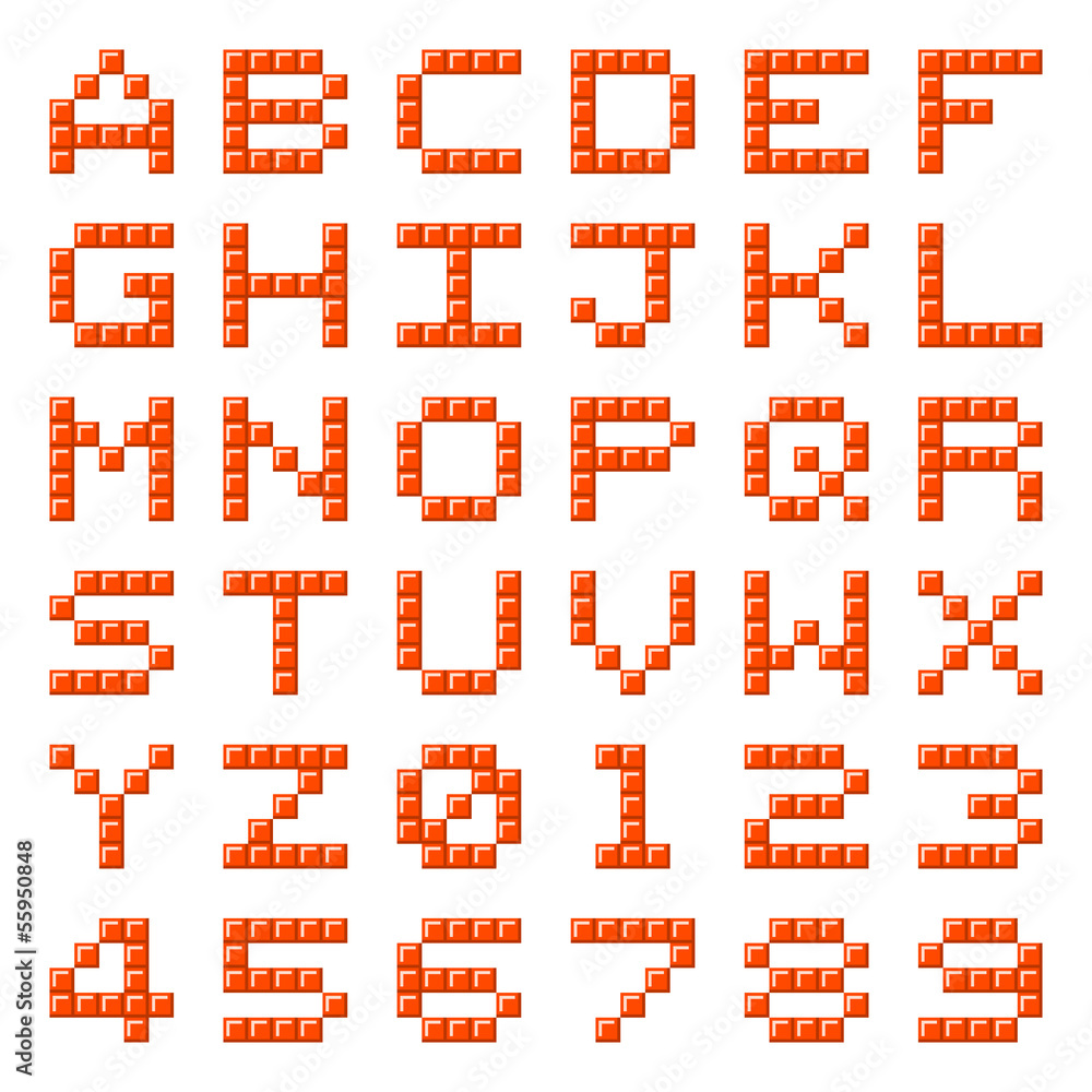 Photo & Art Print Pixel Block Alphabet Letters and Numbers, wongstock