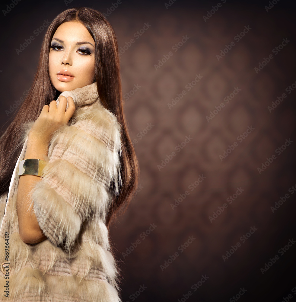 Beauty Fashion Model Girl in Fox Fur Coat Stock Photo | Adobe Stock