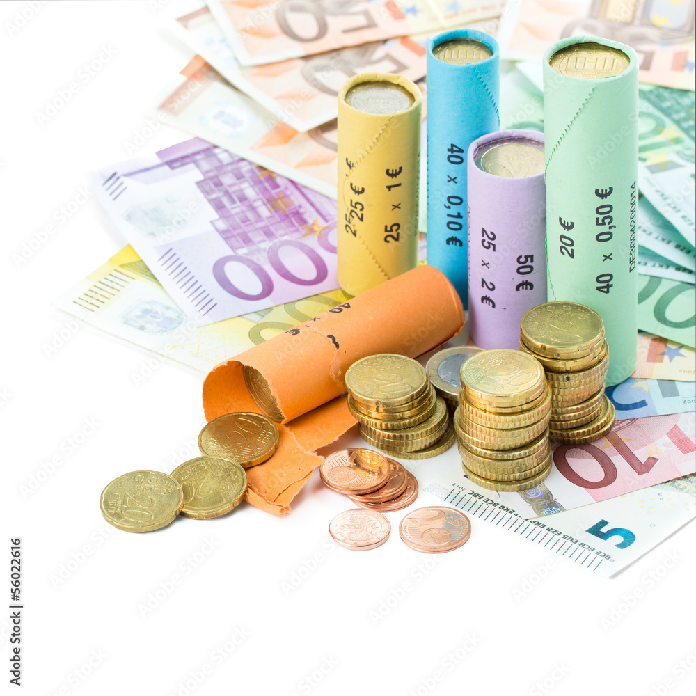 Geldscheine und Geldmünzen Stock Photo | Adobe Stock