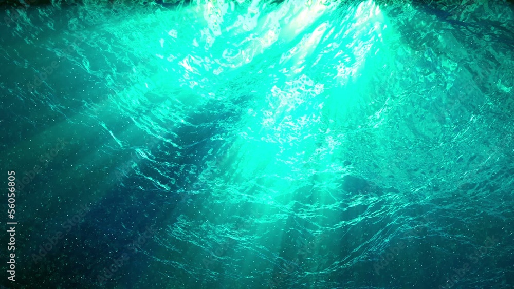 Looping animation of ocean waves from underwater with floating plancton ...