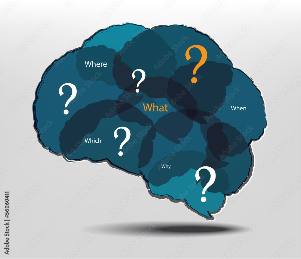 Brain and question marks - Questions Stock Vector | Adobe Stock