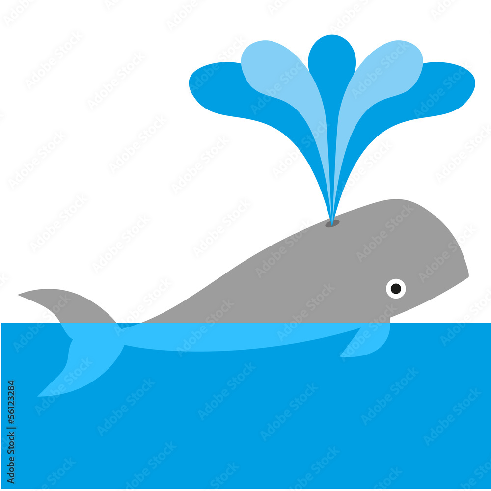 Vector Cute Cartoon Whale Expelling Water Isolated Icon Stock Vector ...