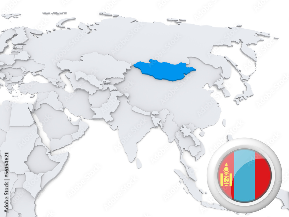 Mongolia on map of Asia Stock Illustration | Adobe Stock