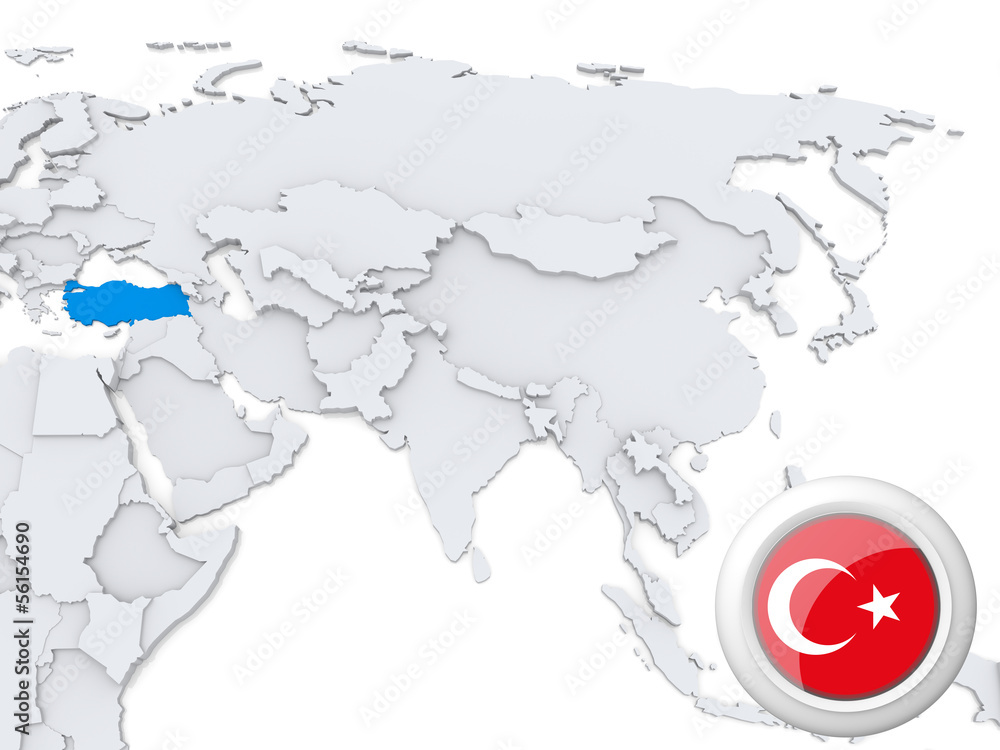 Turkey on map of Asia Stock Illustration | Adobe Stock