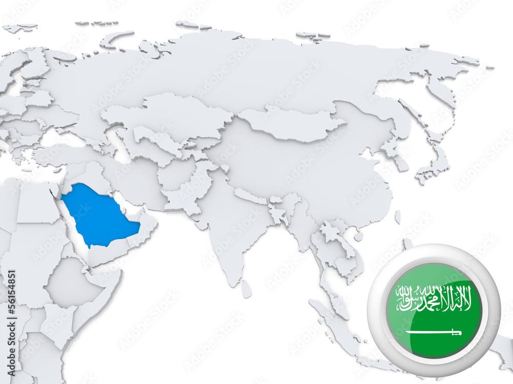 Saudi Arabia on map of Asia Stock Illustration | Adobe Stock