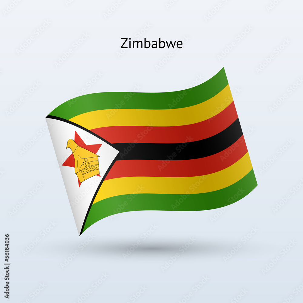 Zimbabwe flag waving form. Vector illustration. Stock Vector | Adobe Stock