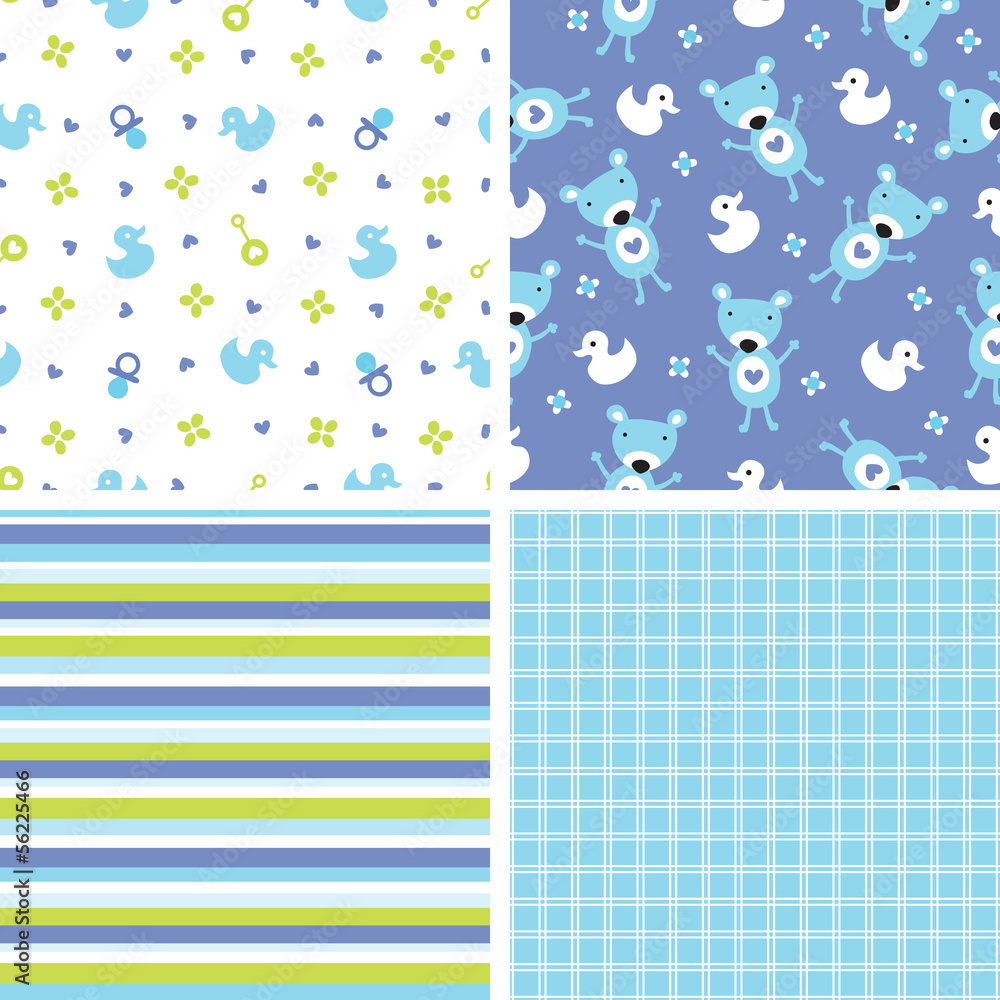 Four seamless blue baby backgrounds Stock Vector | Adobe Stock