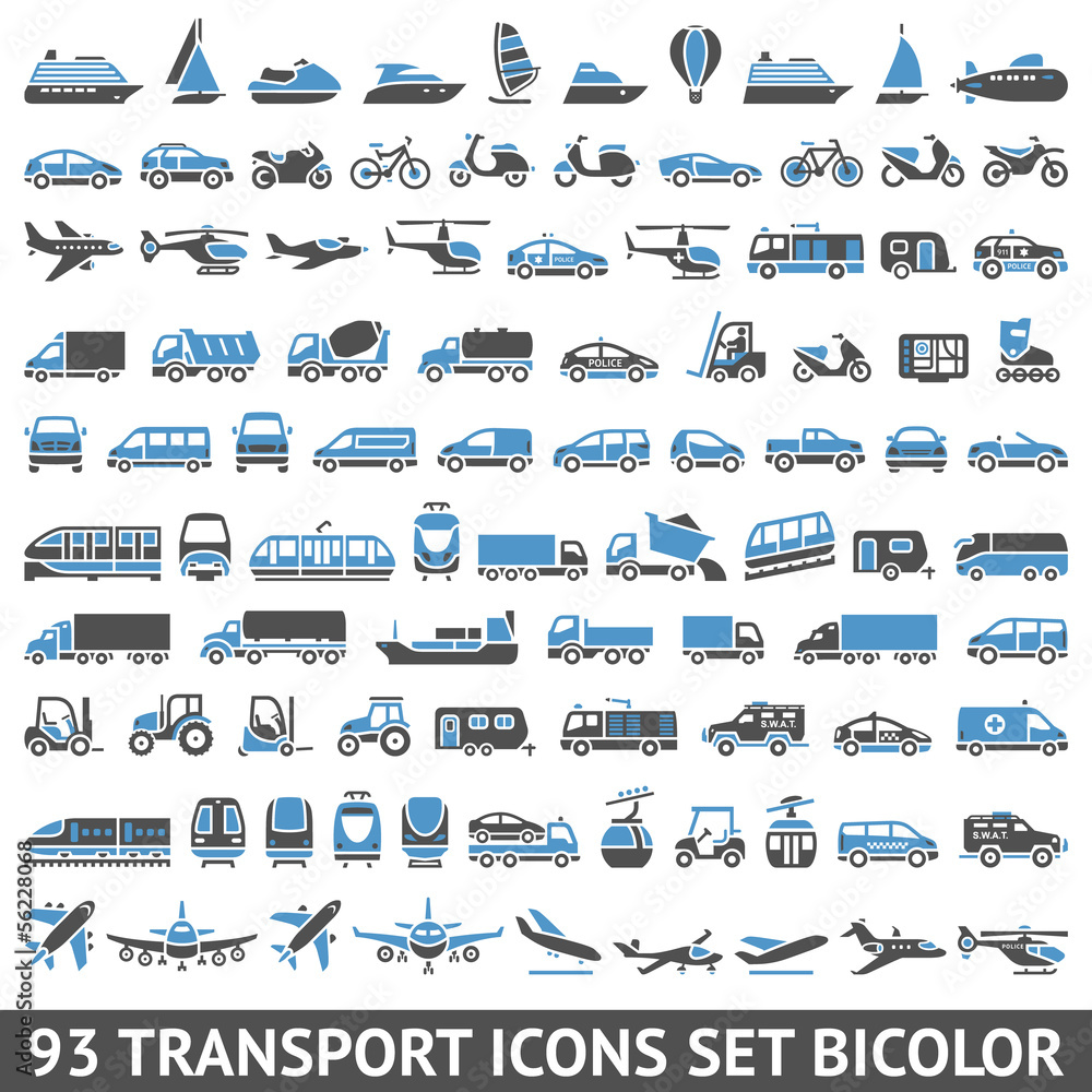 93 Transport icons set blue and gray Stock Vector | Adobe Stock