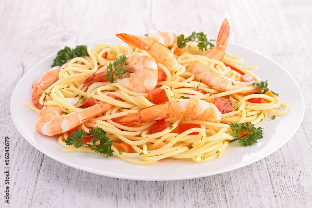 spaghetti with shrimp Stock Photo | Adobe Stock