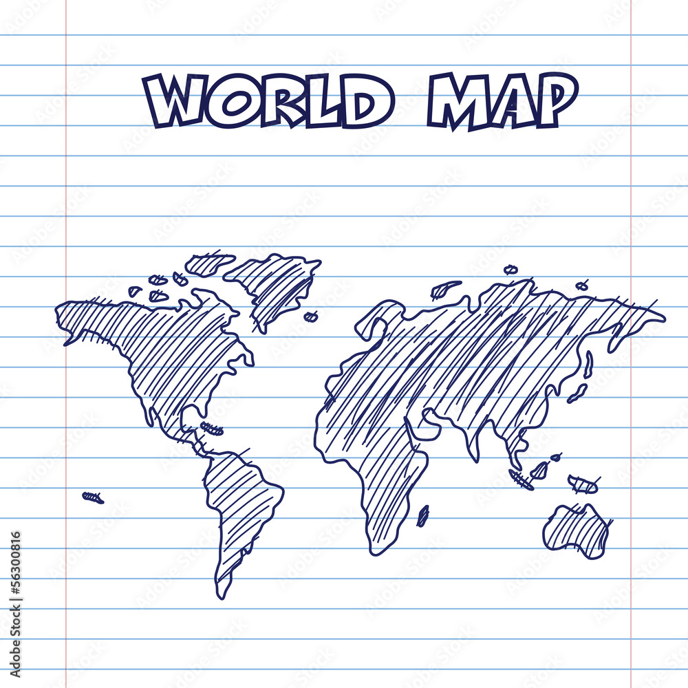 world map doodle pen ink Stock Vector | Adobe Stock