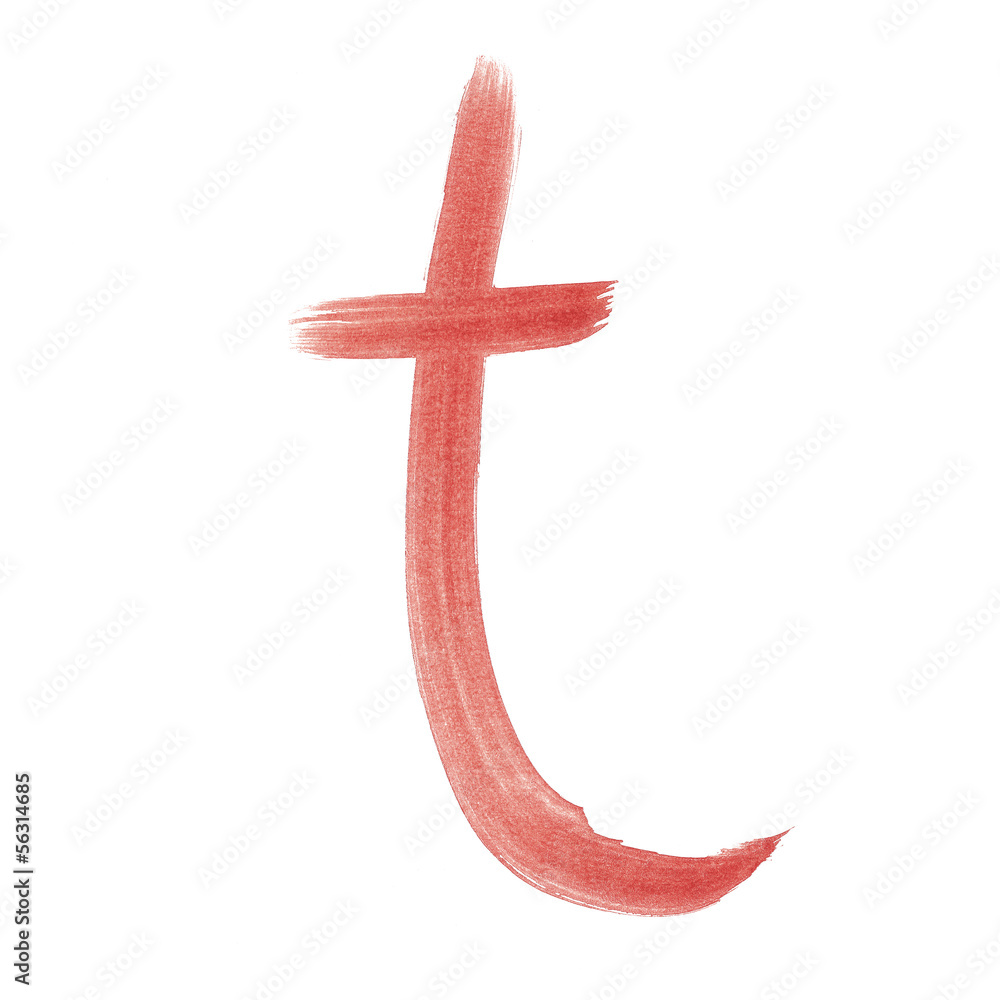 t - Red handwritten letter over white background lower case Stock ...