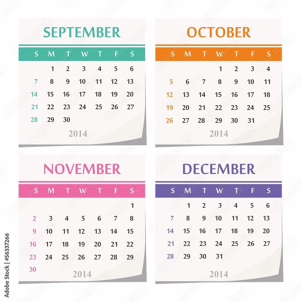 2014 calendar design - set of four months, quarter of the year. Stock ...