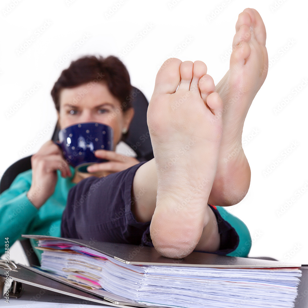 Office woman puts feet up relaxing Stock Photo | Adobe Stock