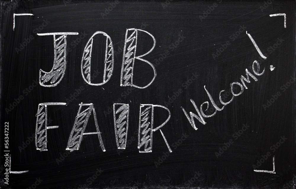 Job Fair welcome on a blackboard sign Stock Photo | Adobe Stock