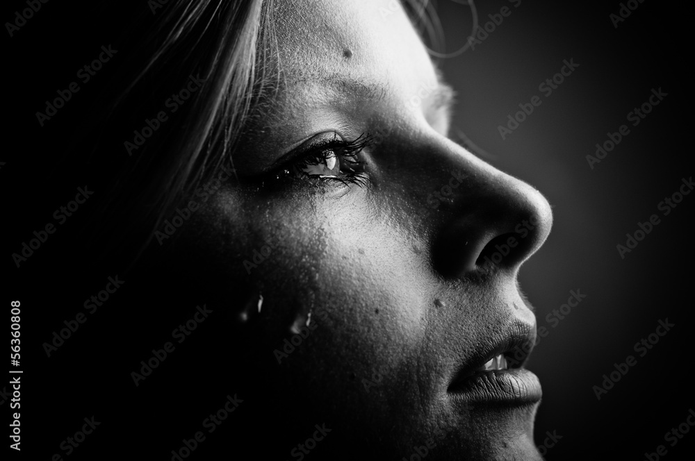 Beauty girl cry. Black and white. Stock Photo | Adobe Stock