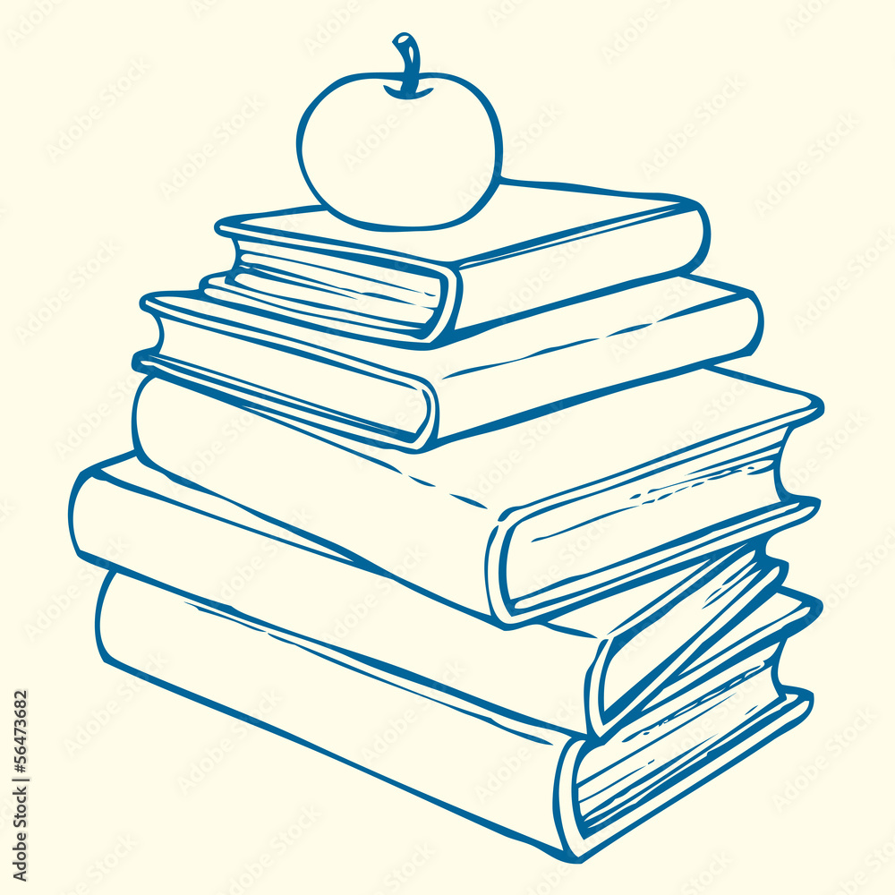 Vector outline illustration. Apple on books Stock Vector | Adobe Stock