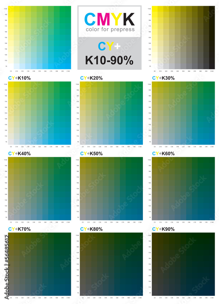 CMYK color swatch chart - Cyan and Yellow Stock Vector | Adobe Stock