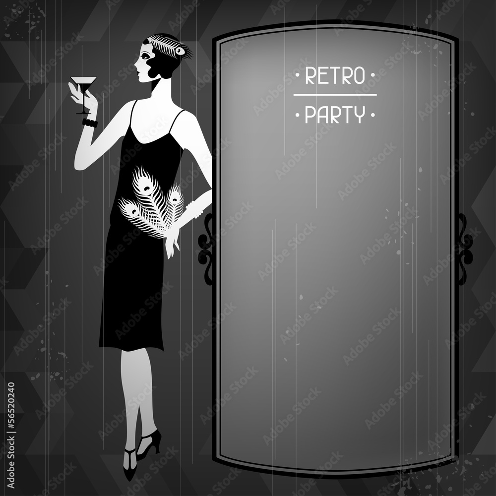 Poster Retro party background with beautiful girl of 1920s style ...
