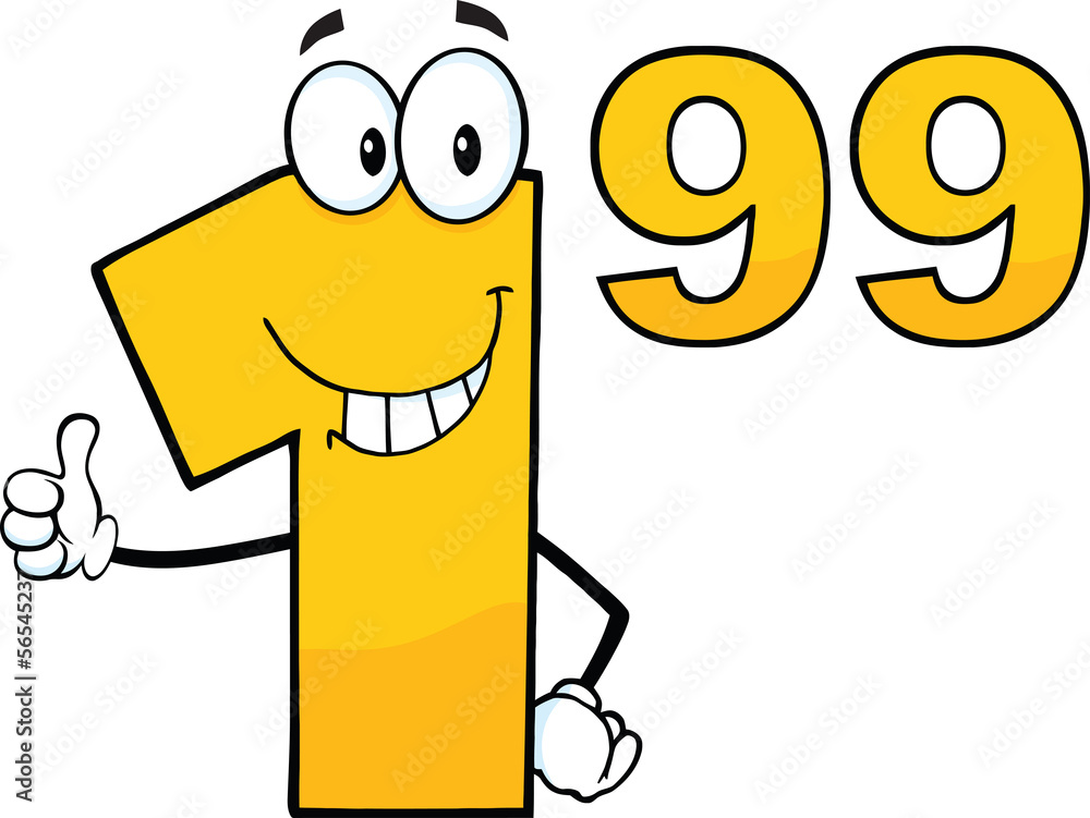 Price Tag Number 1.99 Cartoon Mascot Character Giving A Thumb Up Stock ...