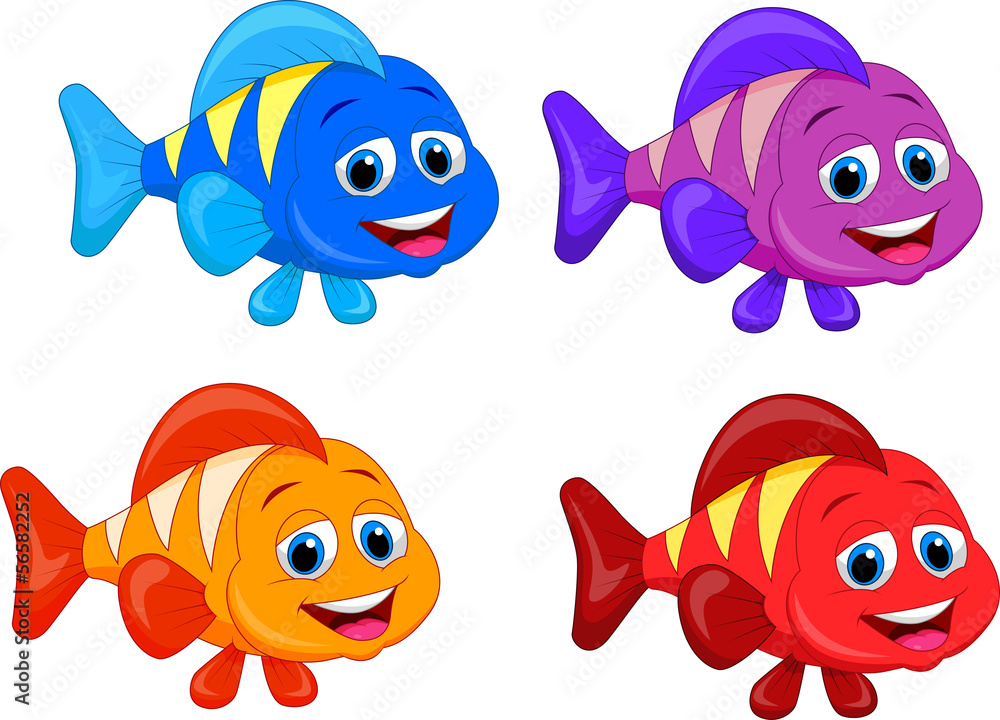 Cute fish cartoon collection set Stock Vector | Adobe Stock