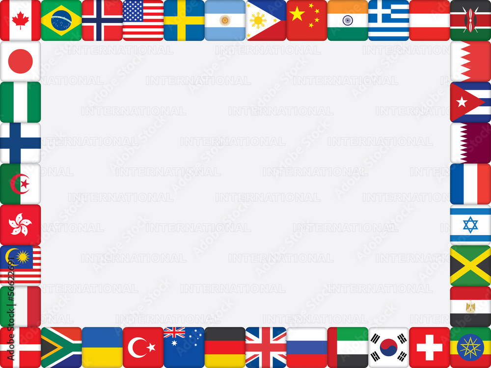 background with world flag icons frame vector illustration เวกเตอร์ ...