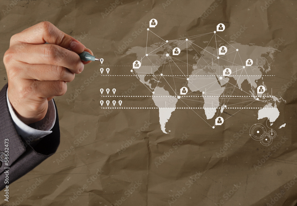 hand drawing diagram of social network structure with crumpled r Stock ...