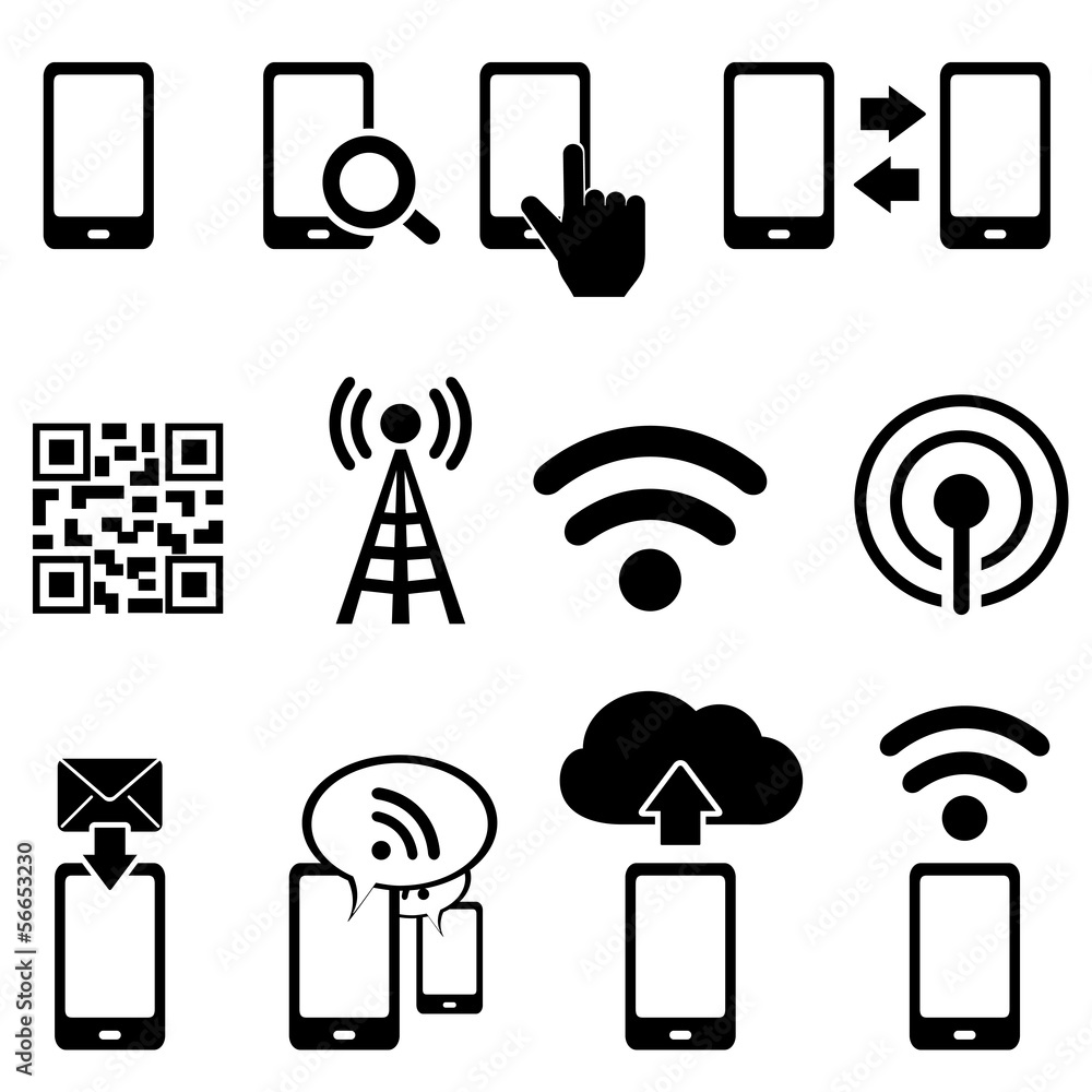 Mobile and wifi icon set Stock Vector | Adobe Stock