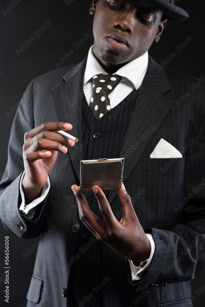 Retro african american gangster man wearing striped suit and tie Stock ...