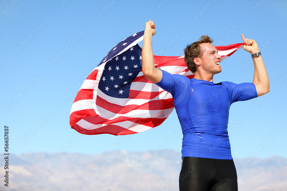 Success - winner athlete cheering with USA flag Stock Photo | Adobe Stock