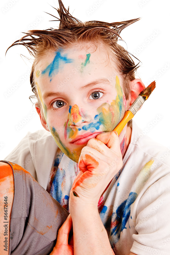 Portrait of a boy with paint on his face Stock Photo | Adobe Stock