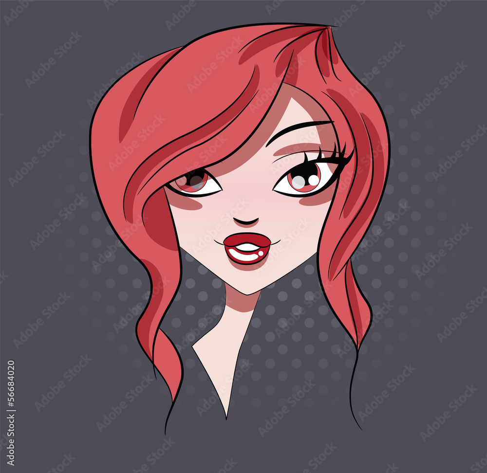 Portrait of a beautiful girl with red hair, vector illustration Stock ...