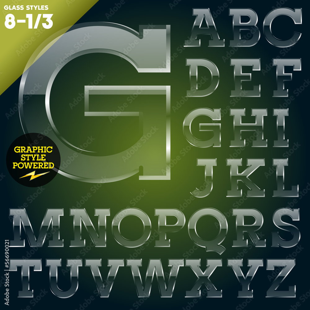 Vector illustration of Glass font powered graphic styles. Stock Vector ...