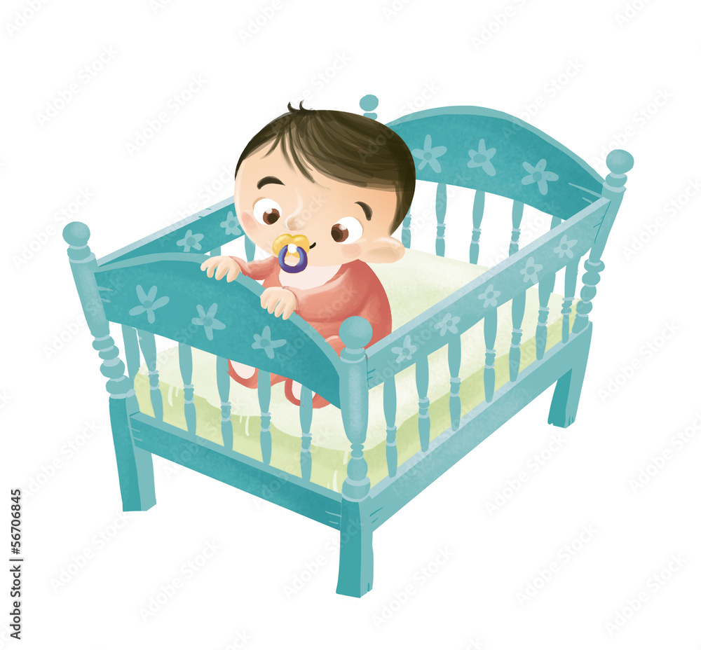 bebe en cuna ilustración de Stock | Adobe Stock