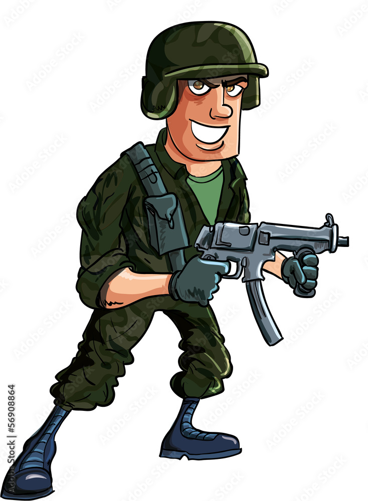 Cartoon soldier with sub machine gun Stock Vector | Adobe Stock