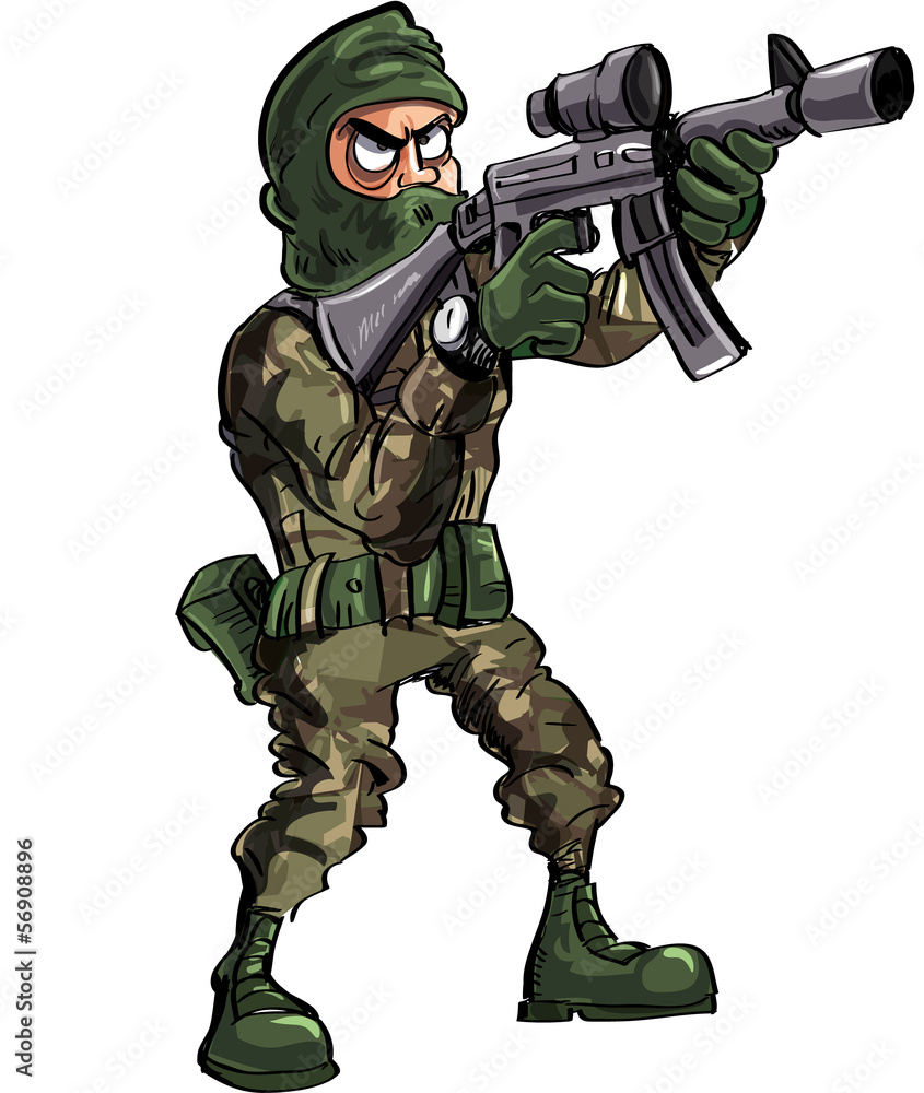 Cartoon soldier with gun and balaclava Stock Vector | Adobe Stock