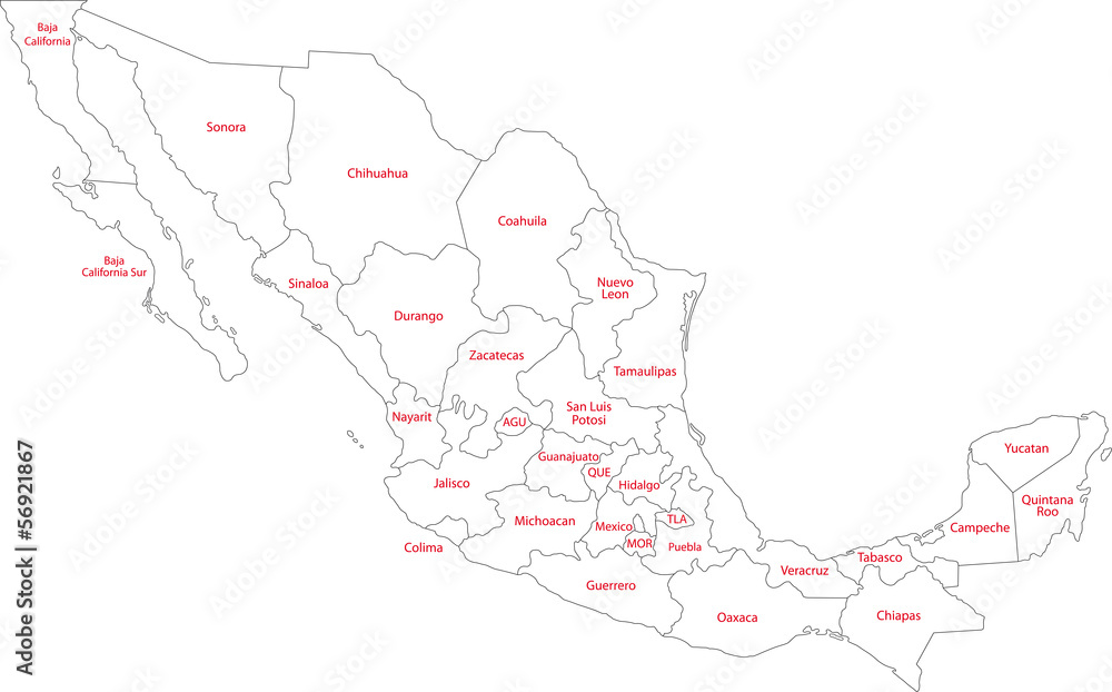 Outline Mexico map Stock Vector | Adobe Stock