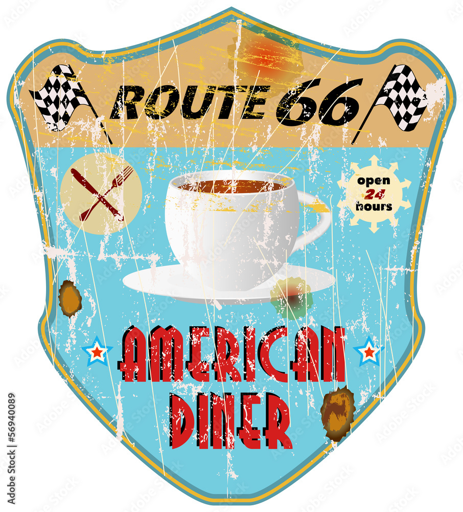 Route 66 vintage diner sign, nostalgic style, vector eps Stock Vector ...
