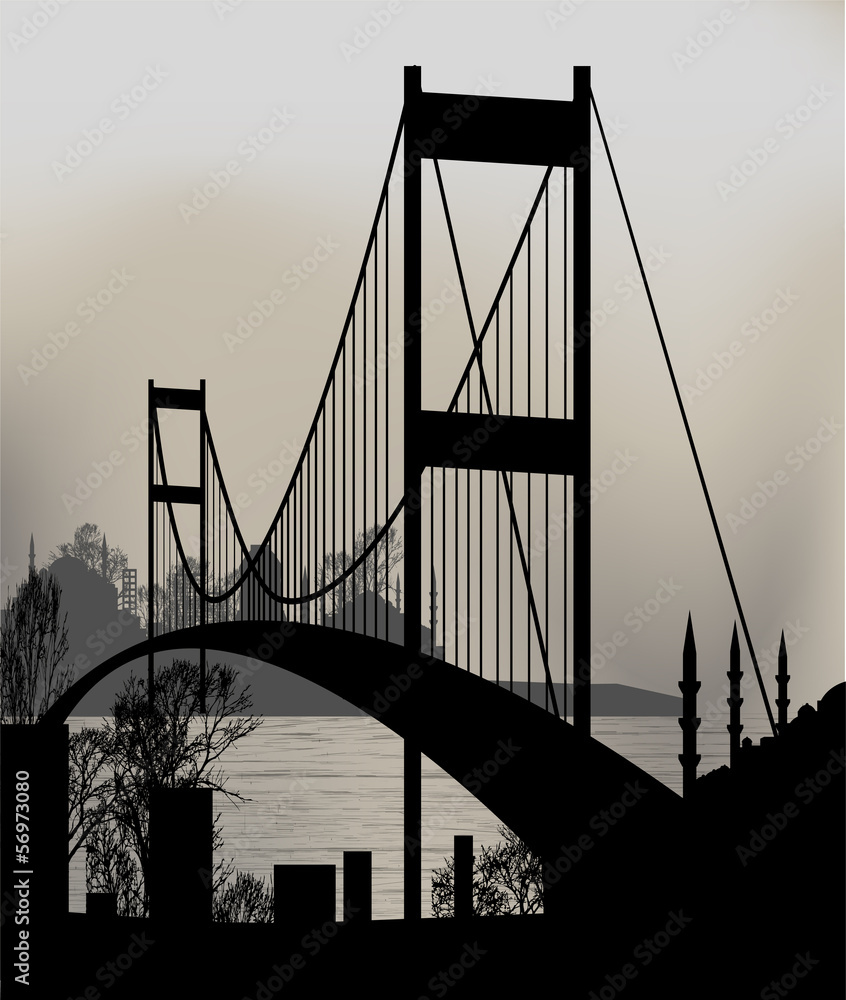 silhouette of Istanbul and the Bosphorus Bridge Stock Vector | Adobe Stock