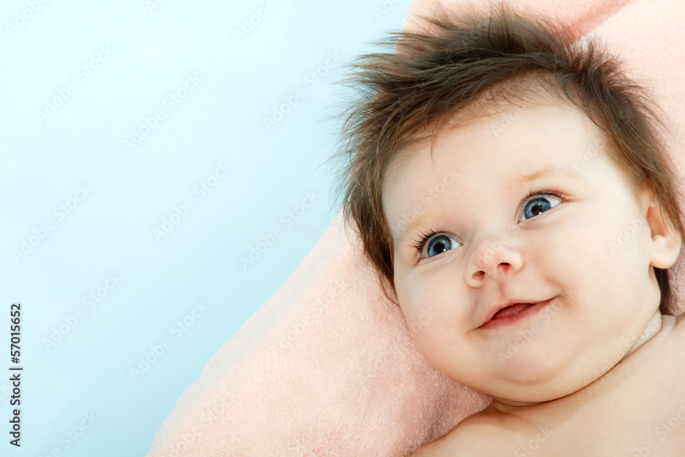cute baby girl smiling, beautiful kid's face closeup with copysp Stock ...