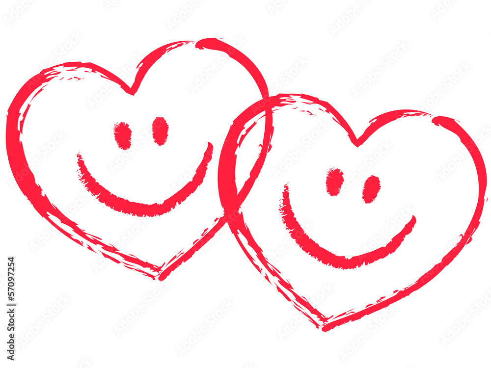 2 rote, ineinander verschlungene Smiley-Herzen, Vektor Stock Vector ...