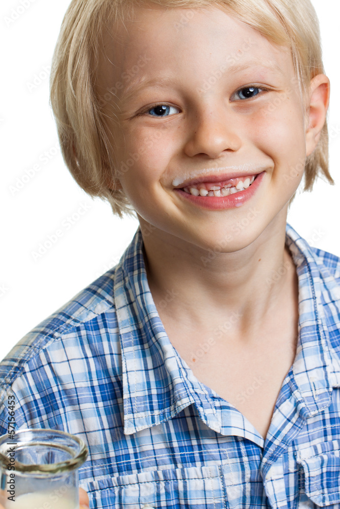 Happy cute boy with milk moustache. Stock Photo | Adobe Stock