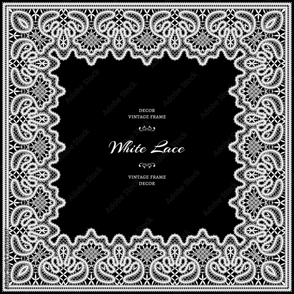 White lace frame on black background Stock Vector | Adobe Stock